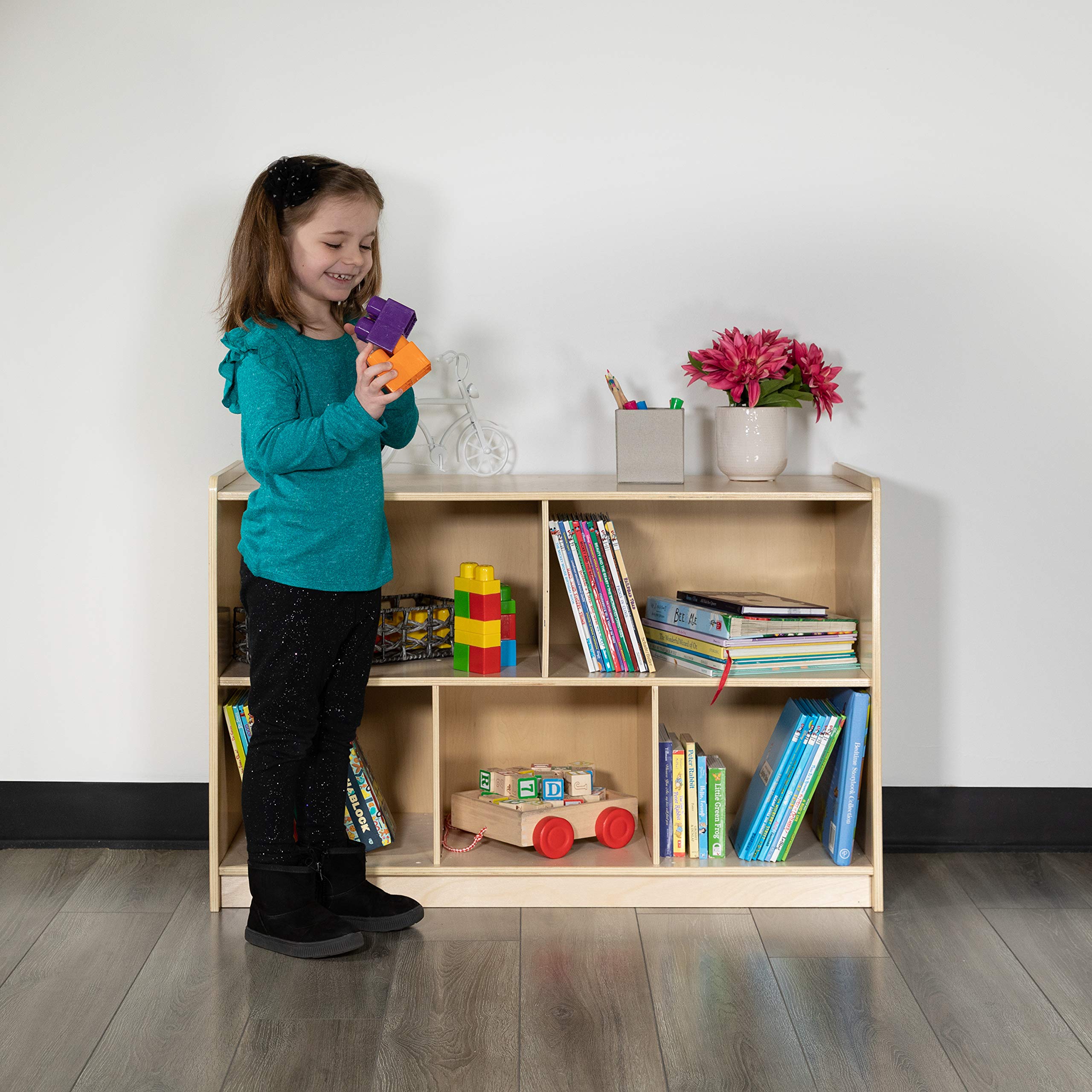 EMMA + OLIVER Wooden 5 Section School Classroom Storage Cabinet for Commercial or Home Use