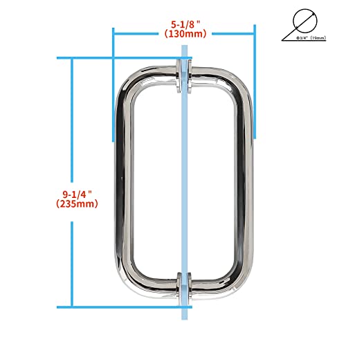 CKB 8" Back to Back Pull Shower Door Handle Compatible with 1/4" to 1/2" Thickness Glass Door for Frameless Shower Doors, Polished Steel with 304 Stainless Steelā¦