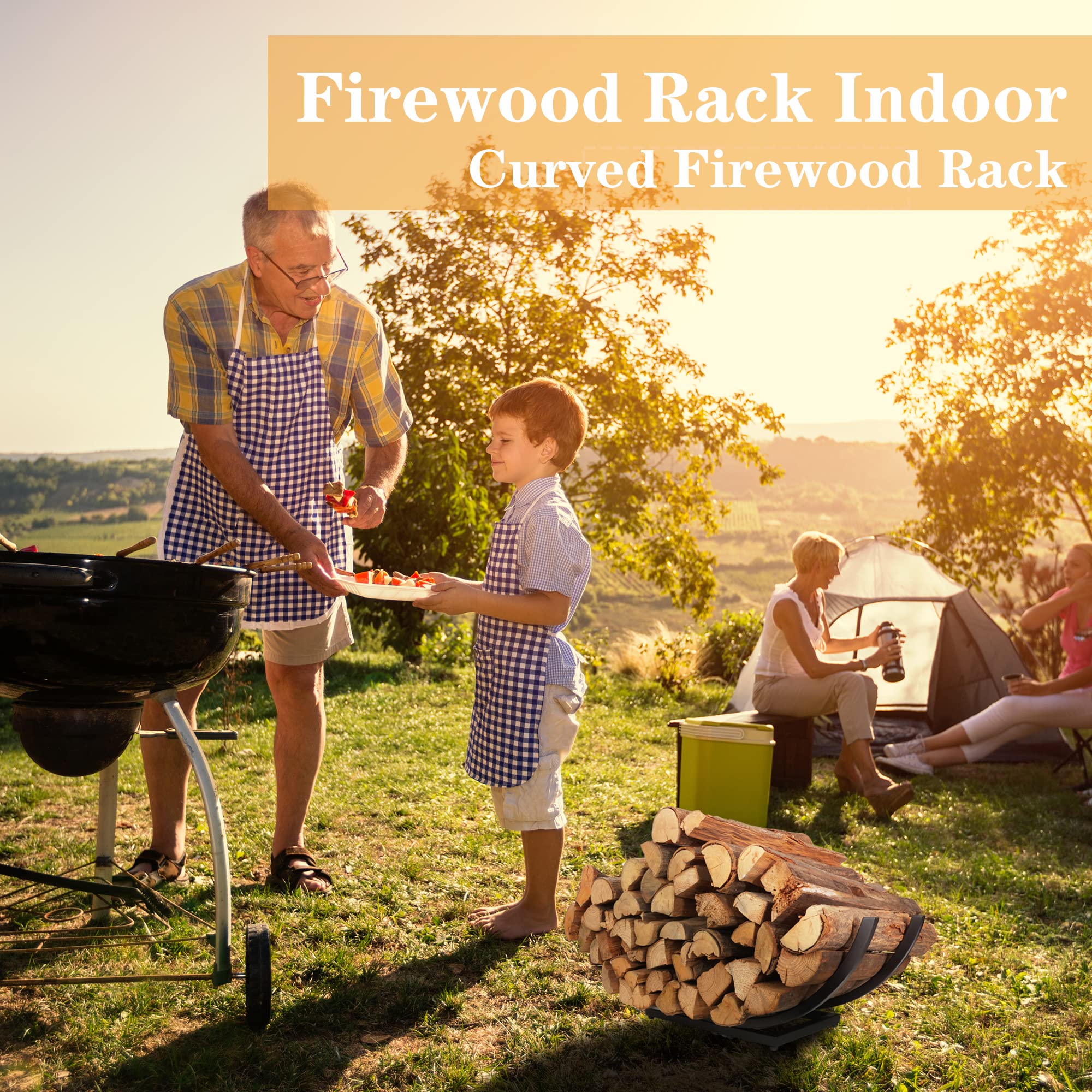 Curved Firewood Rack Holder: Heavy Duty Firewood Holder Indoor Outdoor for Firewood Storage - Fireplace Wood Rack Log Holder Black 22-Inch