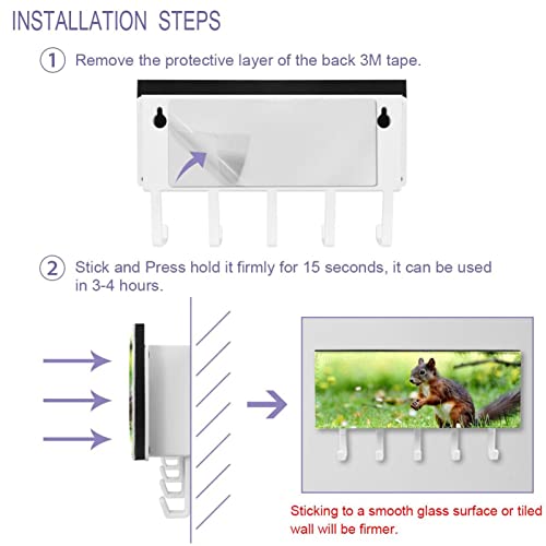 Cute Squirrel Mail Holder Organizer and Key Hooks PU Front, Self Adhesive Key Rack with 5 Hooks Perfect for Entryway, Hallway,Bathroom ,Kitchen