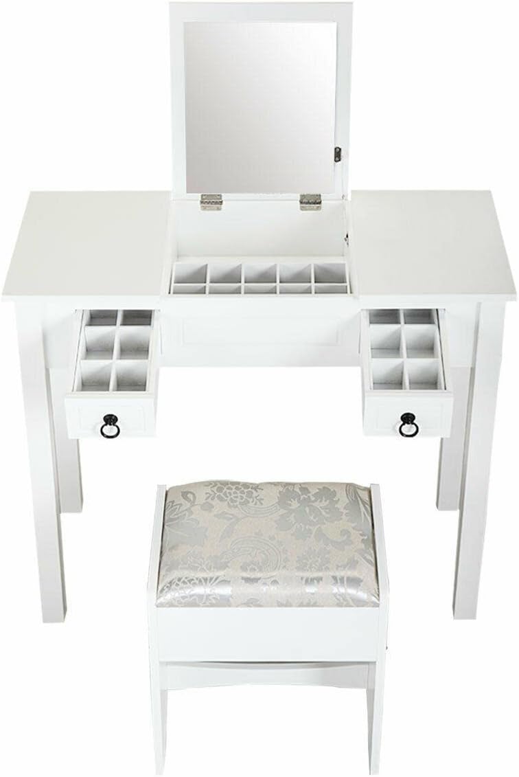 ESRW Vanity Set Makeup Dressing Table w/Stool Quir Vanity Desk Makeup Vanity Side Tables Bedroom Vanity Table Portable Desk Vanity Set