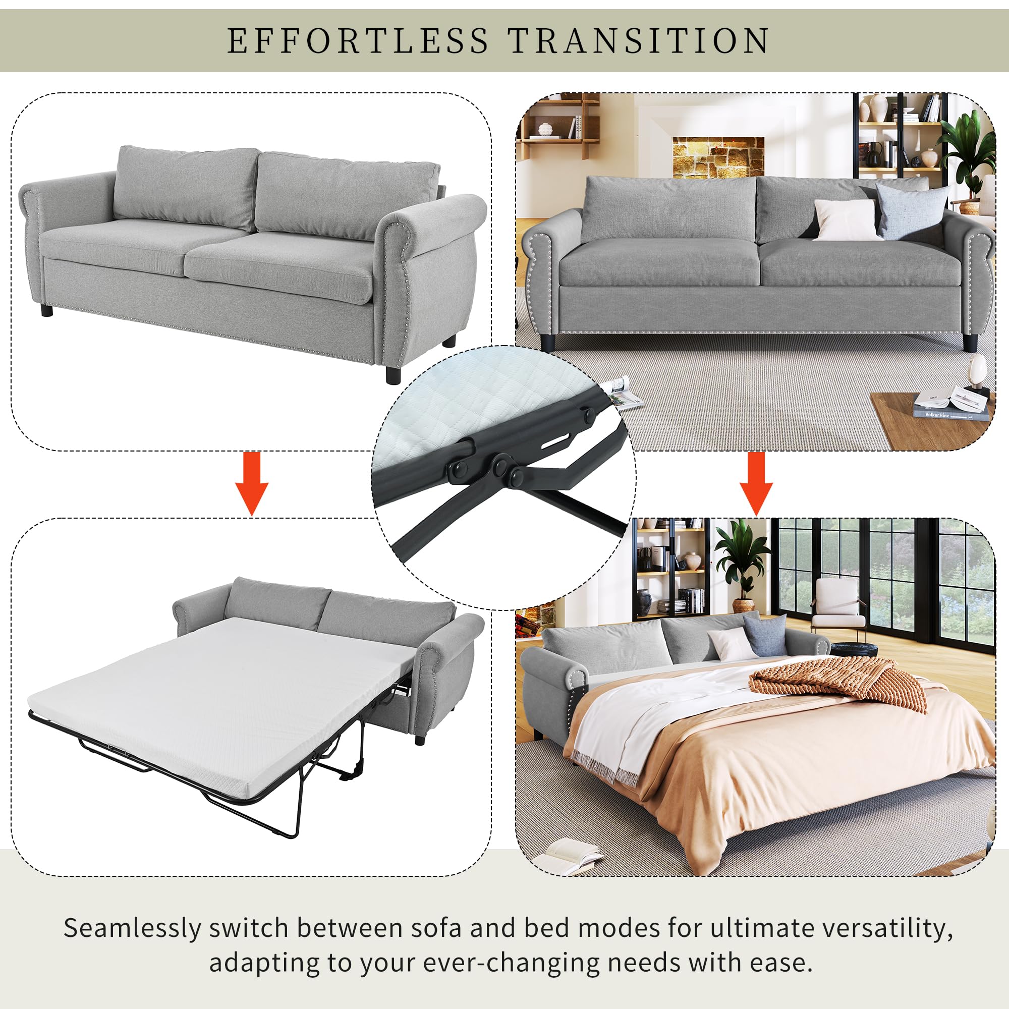 DAMAIFROM Sleeper Sofa Bed, 2 in 1 Pull Out Sofa Couch Bed Loveseat Sleeper with Mattress, 81" Large Convertible Futon Sofa Bed Pullout Couch Bed Sleeper for Living Room Apartment, Grey