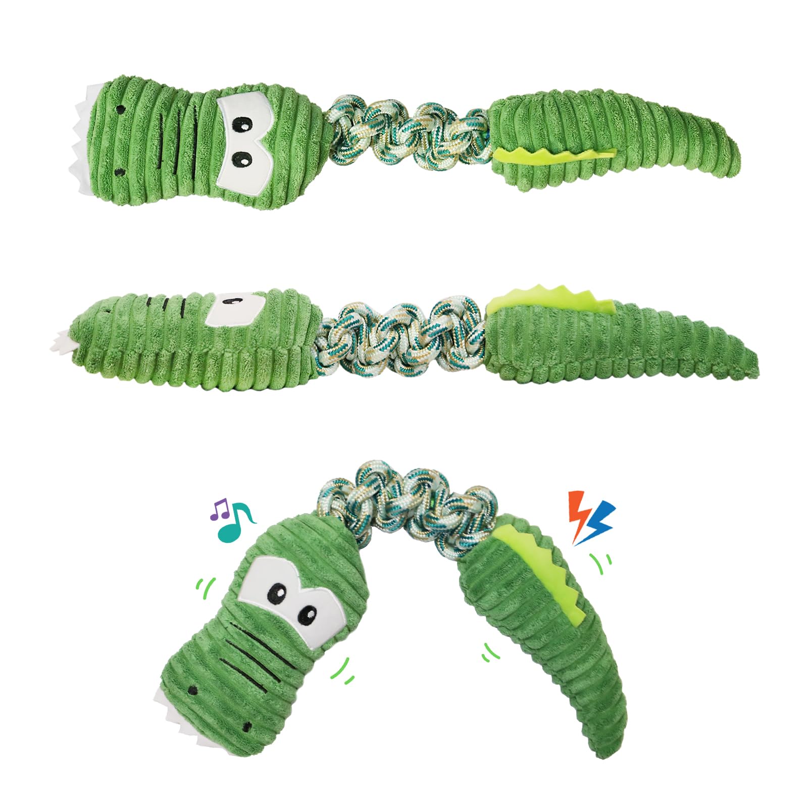 Dog Toy with Cotton Rope,Suitable for Medium to Large Dogs, Interactive Squeaky Dog Toys,Chew Toy Durable Plush Dog Toys,Durable Stress Relief Cute Alligator Shape