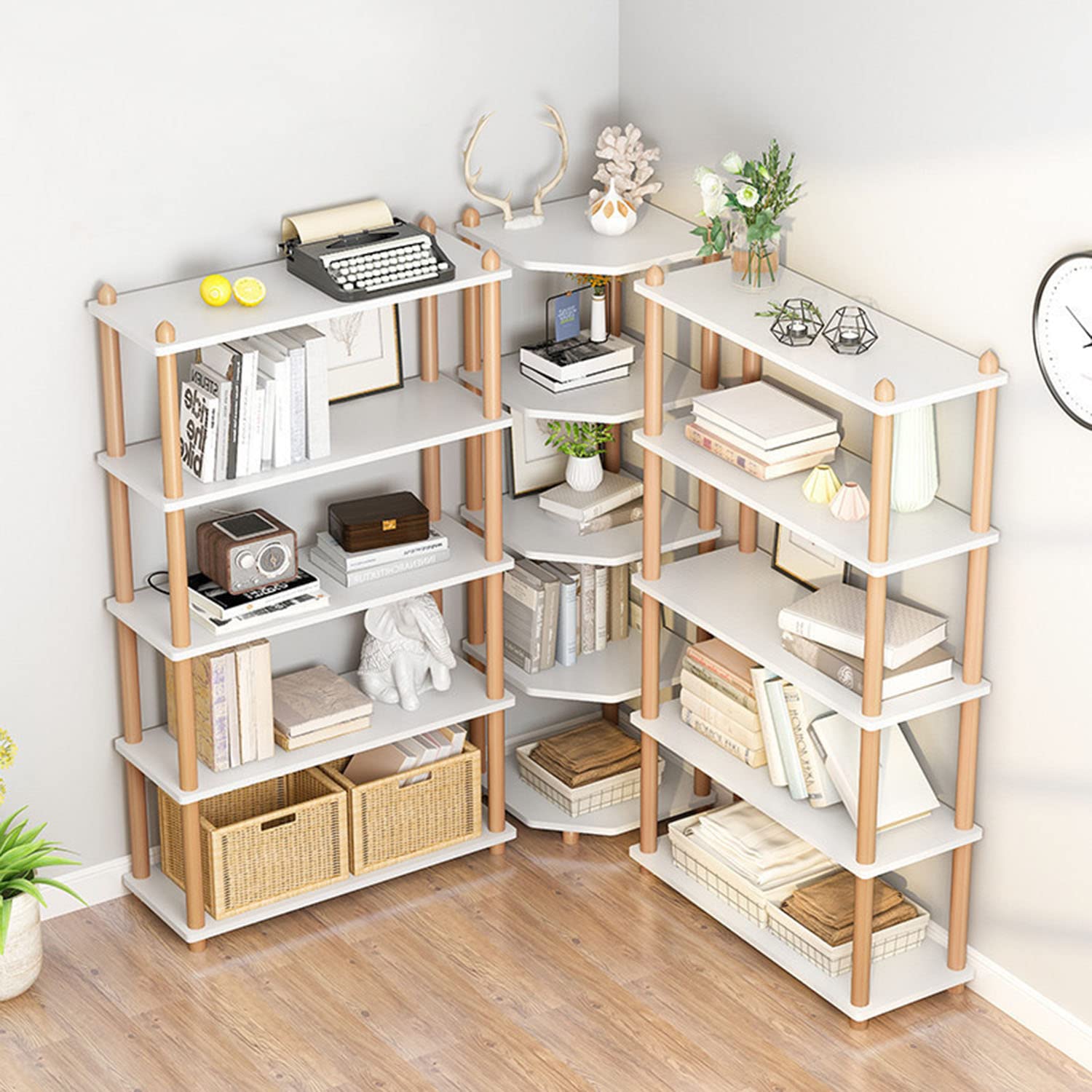 IOTXY 5-Tier Wooden Shelf Bookcase - Modern Open Bookshelf, Free Standing Storage Rack, Multifunctional Display Stand for Home and Office, White, Rectangle