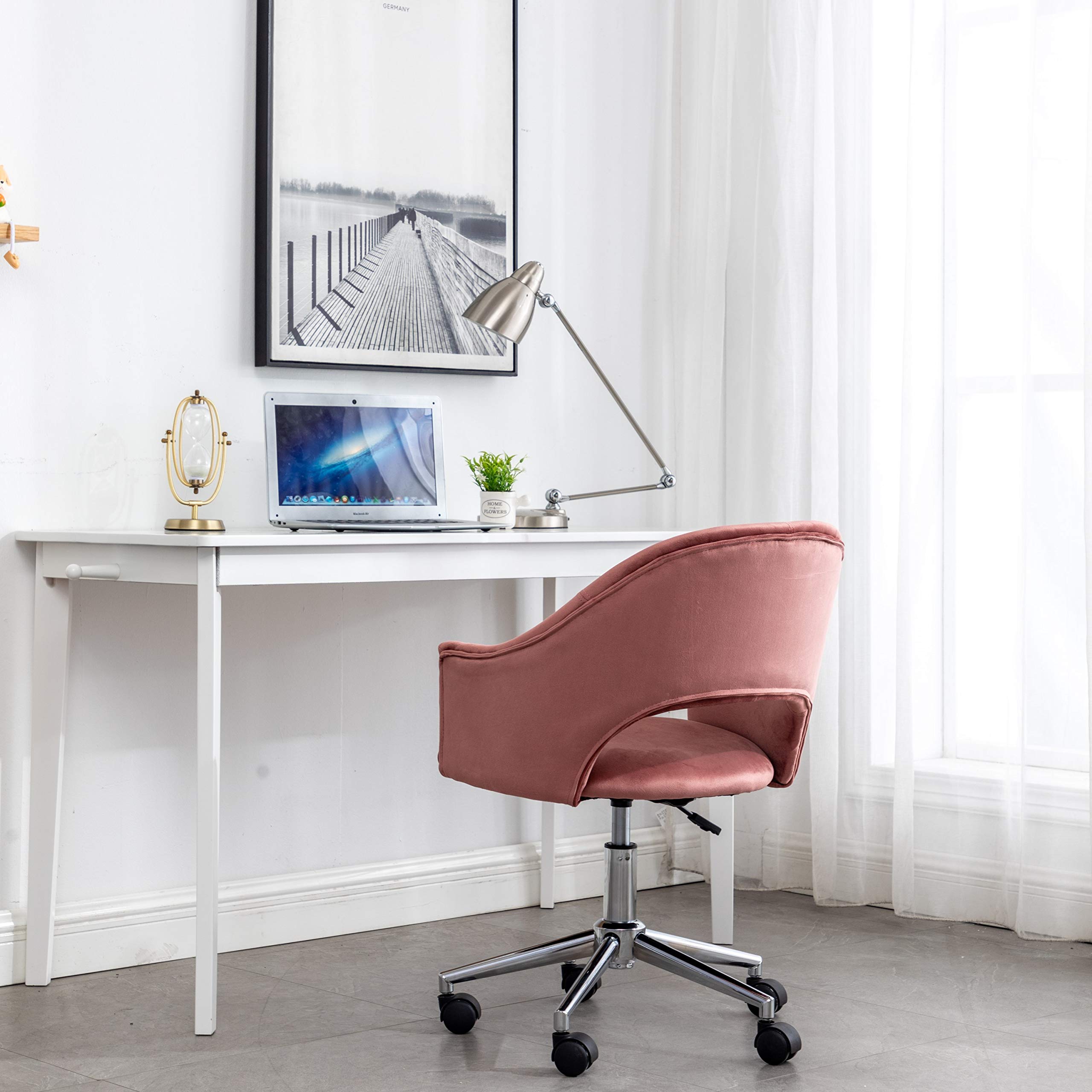 BTEXPERT Midback Swivel Task Vanity Makeup Work, Rose Pink (5155) Velvet Home Office Chair, Adjustable Upholstered Accent