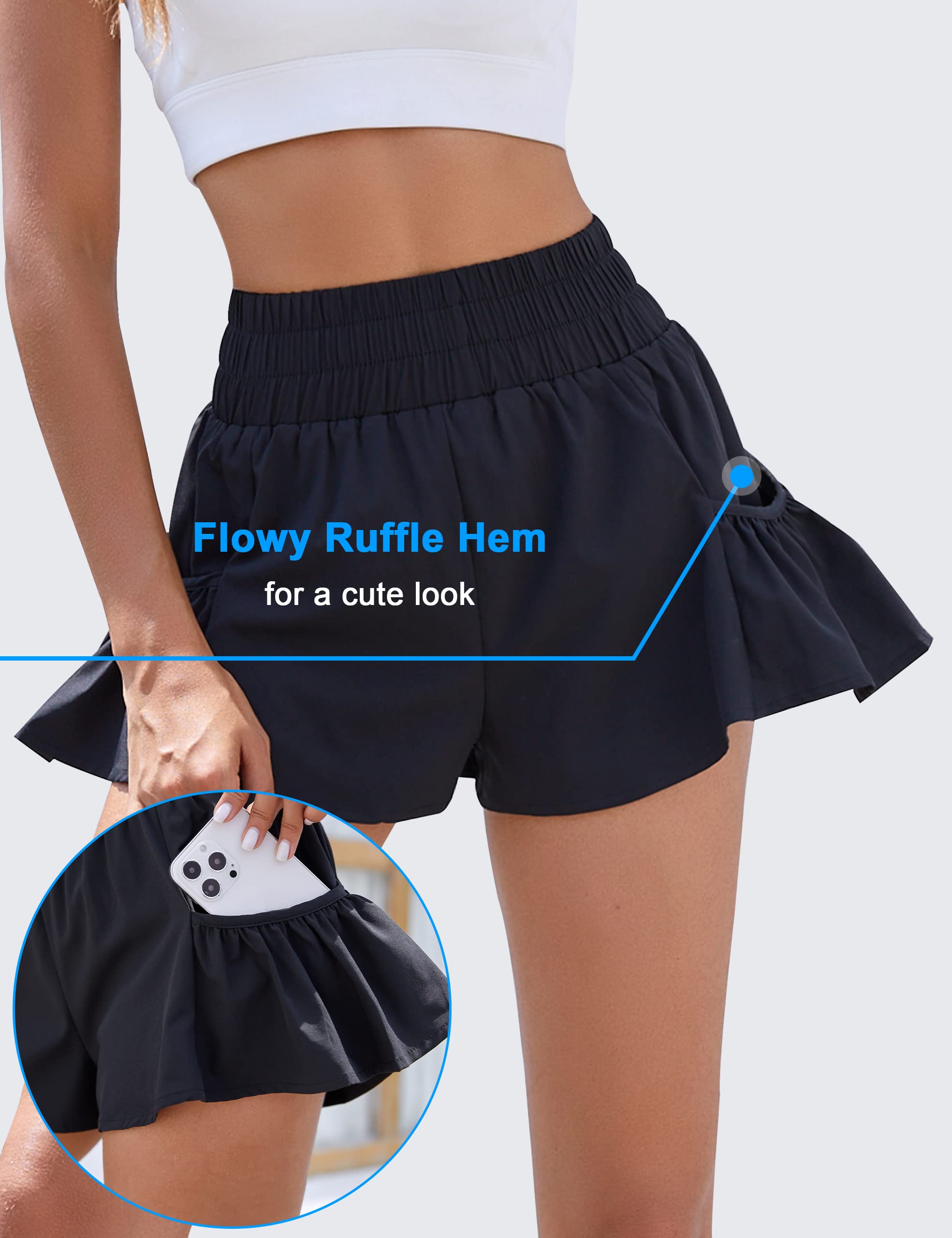 BMJL Womens High Waisted Shorts Athletic Running Shorts Workout Gym Quick Dry Flowy Shorts with Pockets(S,Khaki)