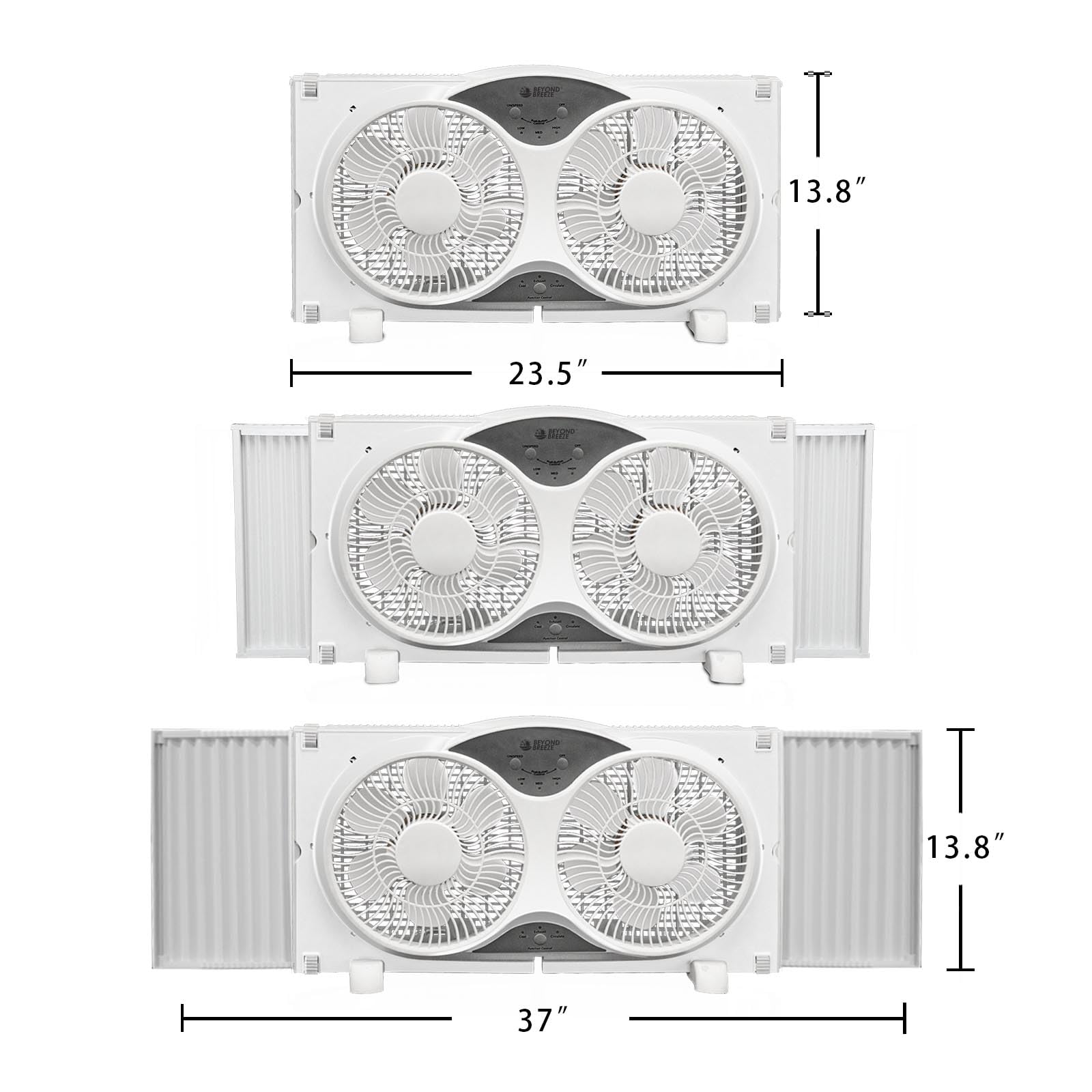 BEYOND BREEZE 9" Twin Window Fan 2-Speed Reversible Airflow Blades, Expandable, Manual Controls (Min. 22.4" Max. 34.3")