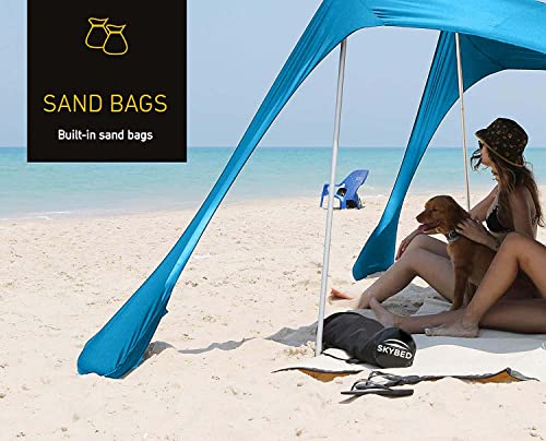 Beach Shade Sun Shelter by Skybed with Built-in Sand Bags - Lightweight, Durable, Small Pack Size - Fits in Carry-On Luggage - Easy, Simple Setup (Extra Large (9'x9' - 90" Poles), Hawaiian Blue)