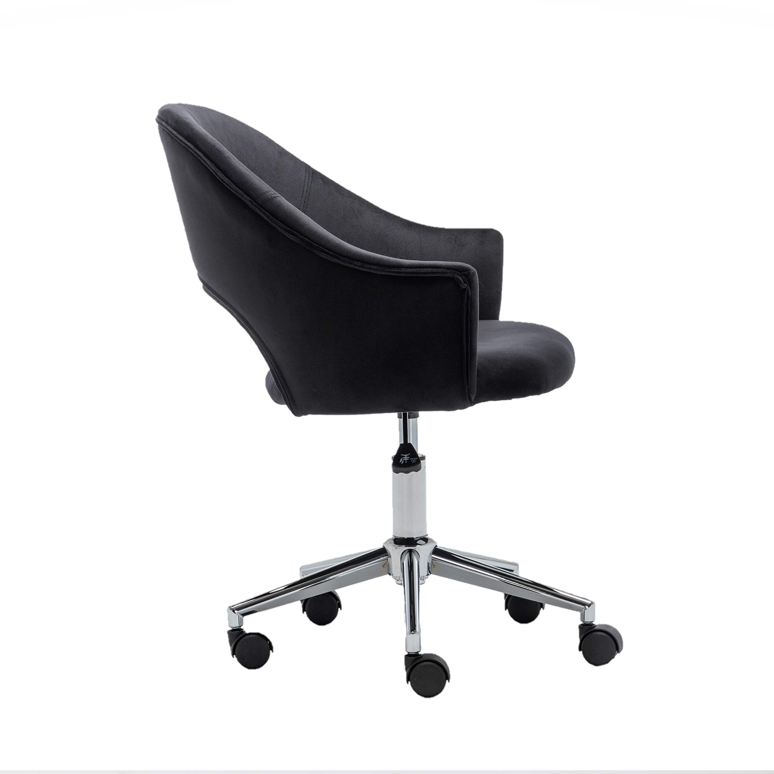 BTEXPERT Swivel Makeup Vanity Velvet Home Office Chair, Adjustable Upholstered Accent, Black