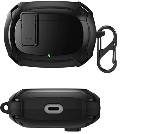 LiZHi Upgrade Beats Studio Buds Case 2022, Full-Body Protective PC Shockproof TPU with Security Lock Latch Carabiner Cover Men Women with Keychain for New Beats Studio Ear Buds Case (Black)
