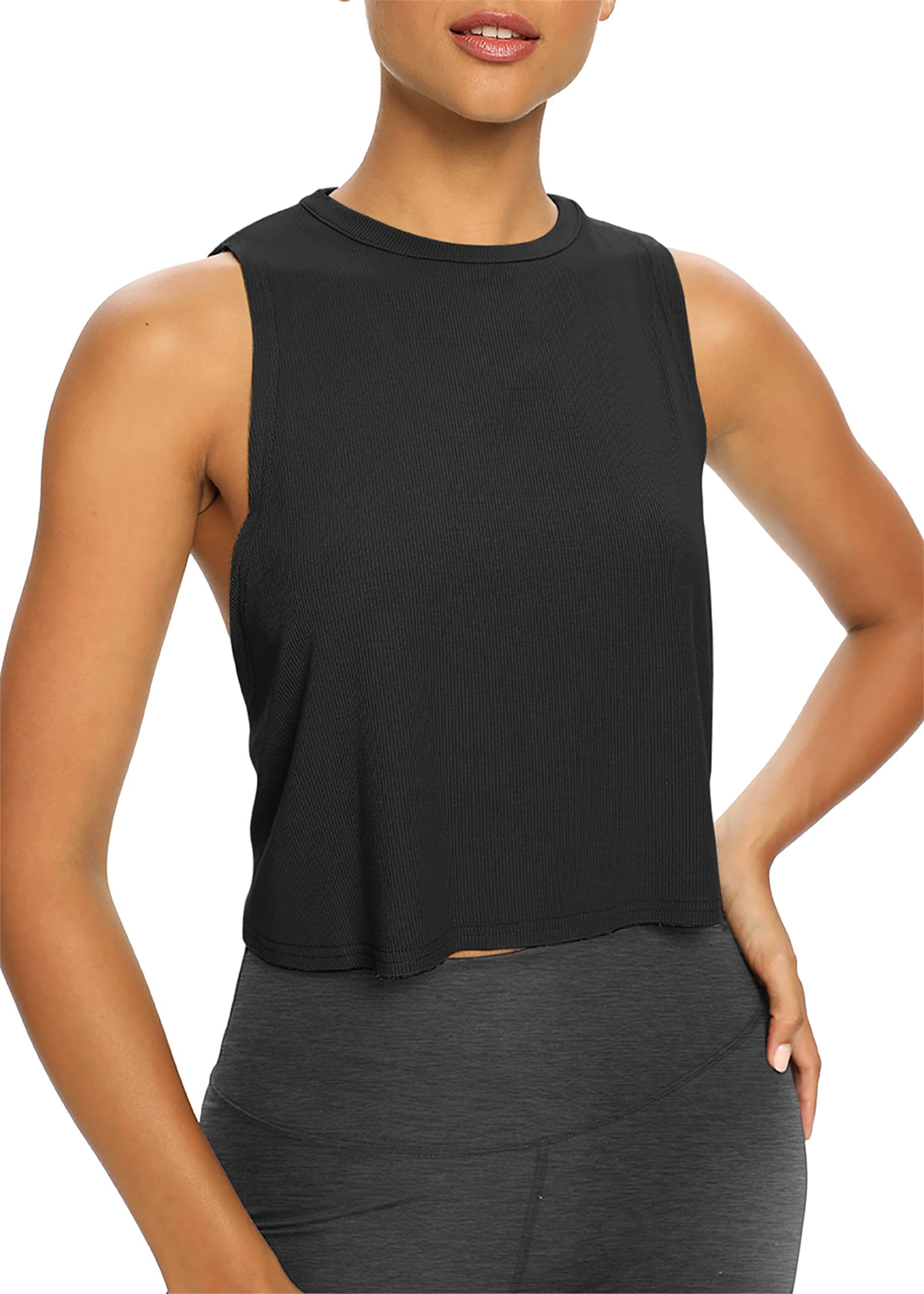 Bestisun Women Sleeveless Open Back Shirt Running Tops Backless Active Yoga Top Sports Workout Tanks Cropped Workout Tops for Women Black M