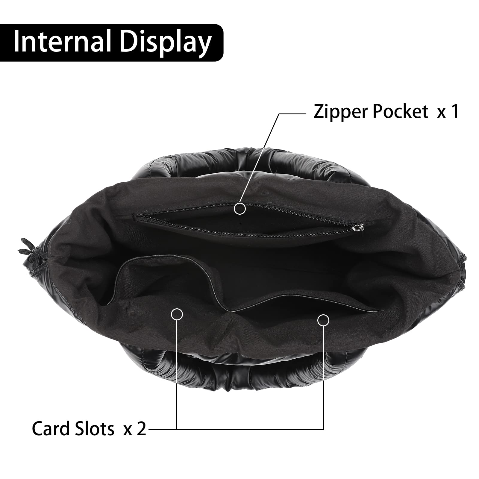 BBCREAT Puffer Bag, Quilted Crossbody Bags for Women Drawstring Puffer Tote bag Trendy Waterproof Shoulder Bag Lightweight Puffer Purse(Black)