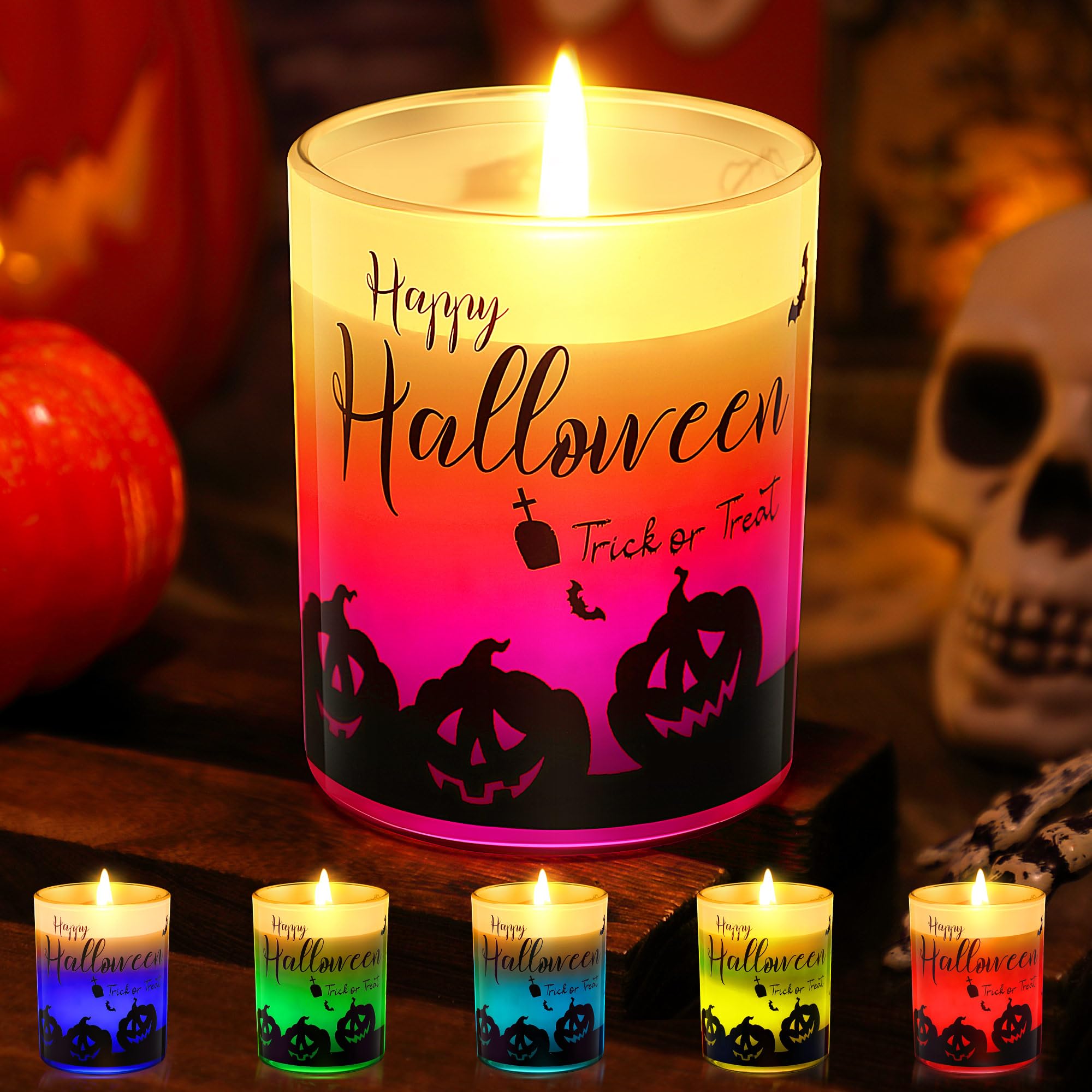 ElectricWise Jar Candles with Color Sensor Light, Spooky Candle Halloween Decorations Indoor Scary, Fall Scented Candles Halloween Candle Holder for Festive (Novel)
