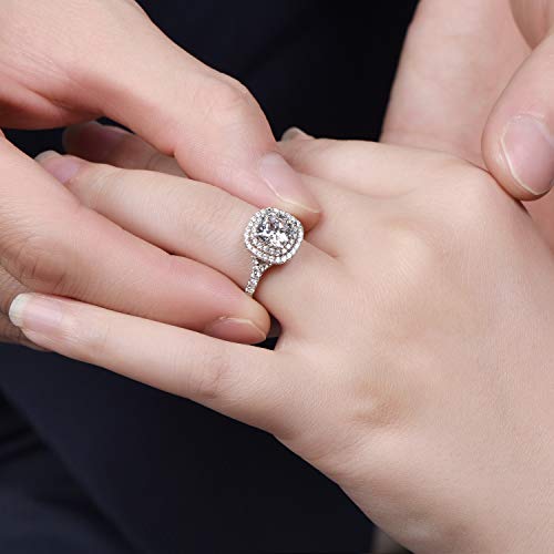 AVECON 3 Carat Cushion Cut Engagement Rings Cubic Zirconia Wedding Rings 925 Sterling Silver Solitaire Wedding Ring for Women Size 5