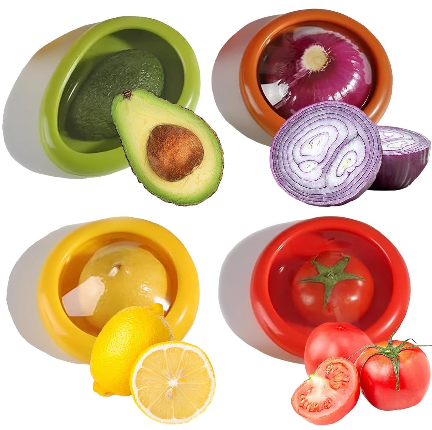 Fruit and Vegetable Anti-Oxidation Storage Box, Fruit Storage Containers for Fridge, Silicone Food Storage Containers for Onions,Lemons, Garlic and Potatoes,Avocado Saver(4 pieces)