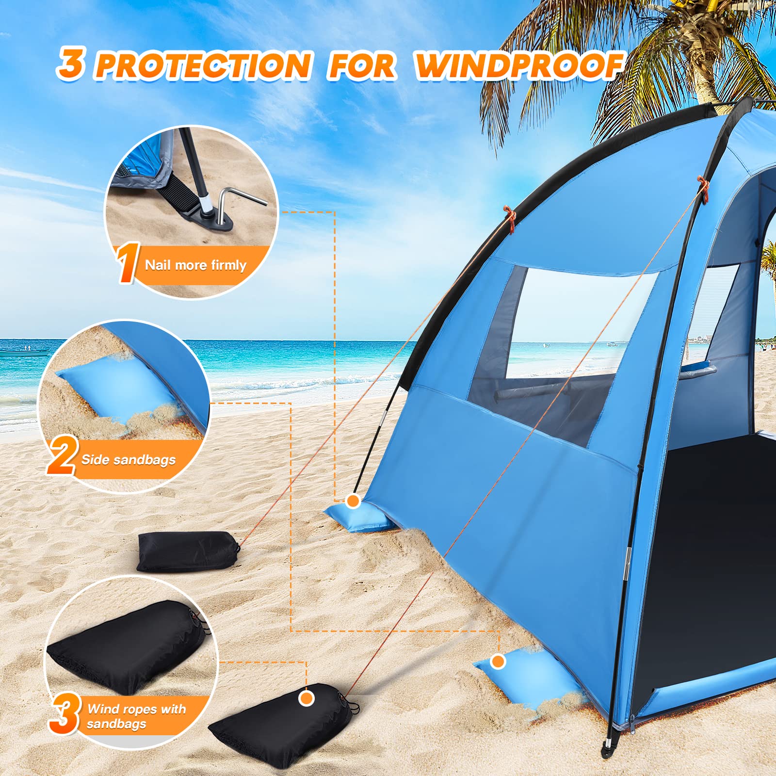 Beach Tent Sun Shade Shelter: 3-4 Person Large Anti-UV Windproof Portable Lightweight Tent Canopy Cabana with Extendable Floor Outdoor