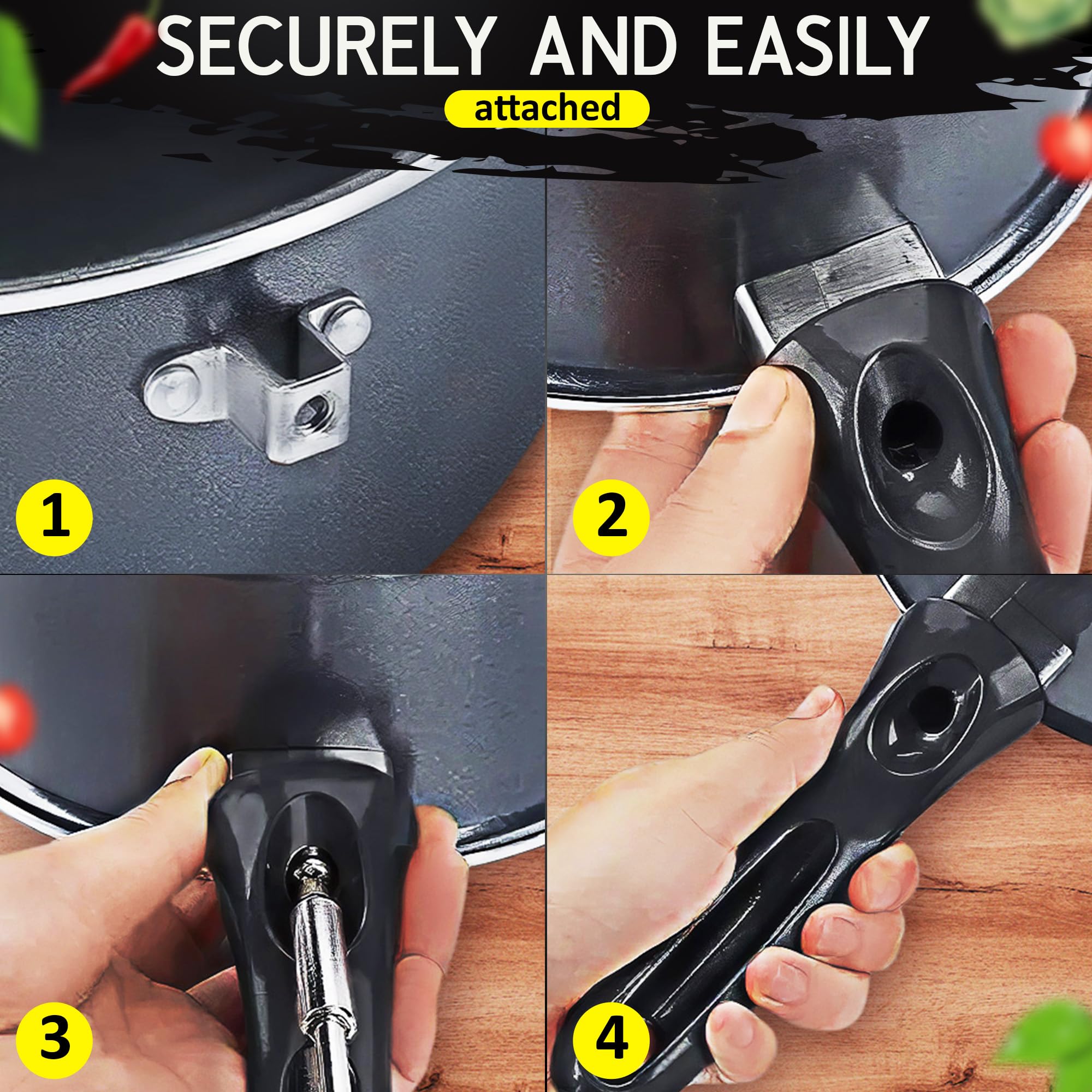 Cook Ware Pans Replacement Grip Handle - Removable Handle Cookware Pot Lid Handle Knob Removable Handles Pan Handle Grip Detachable Handle Cookware Pots and Pans with Removable Handles Screw on Handle