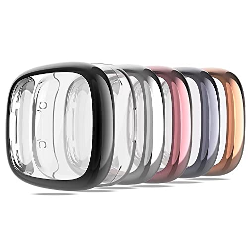 KPYJA Screen Protector Compatible with Fitbit Sense 2/Versa 4 Case, Soft TPU Plated Case All-Around Protective Screen Full Cover Bumper Compatible for Fitbit Sense 2/Versa 4 Smart Watch