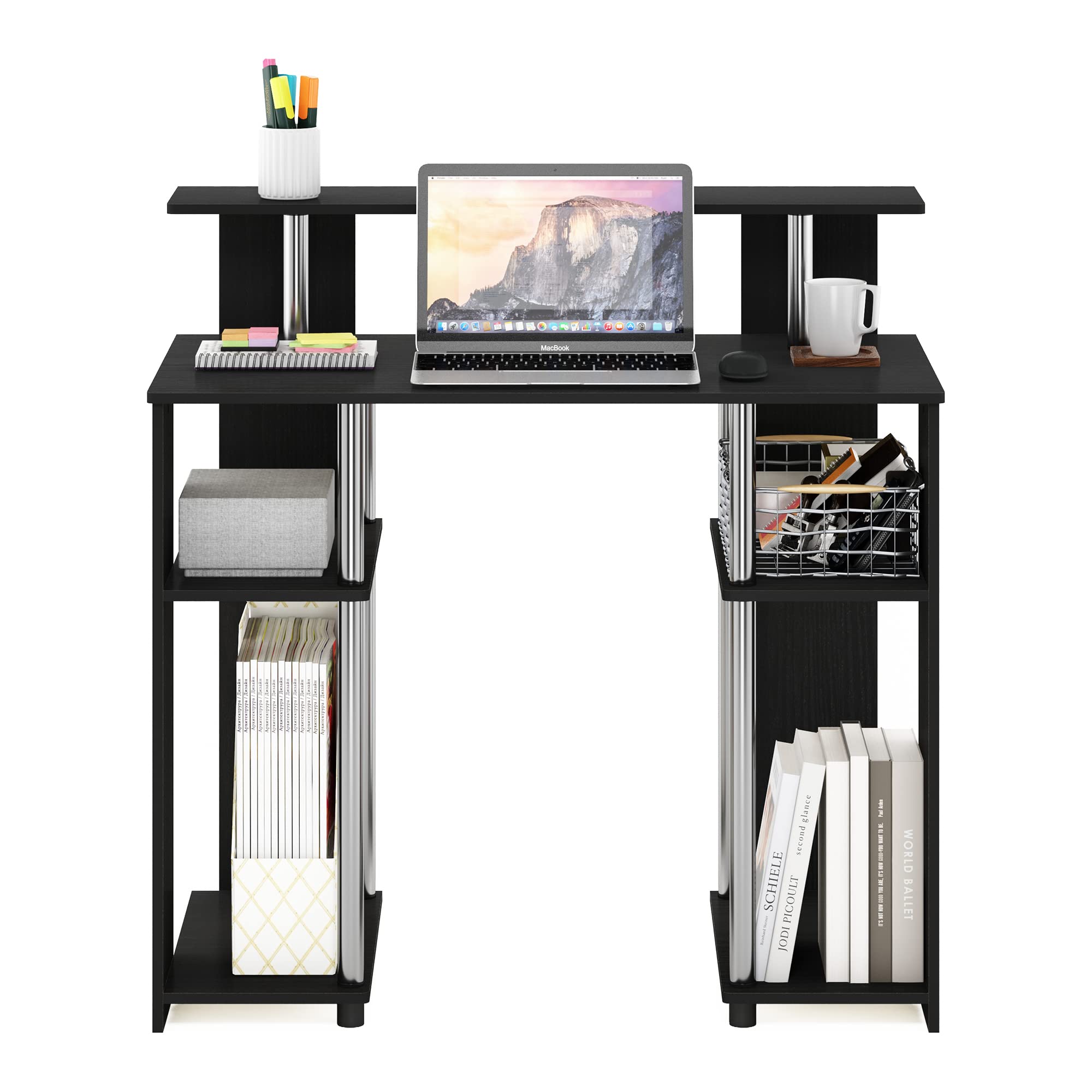 Furinno Jaya Simple Design Computer Writing Desk, Americano/Stainless Steel, 20.3 (D) x 35.6(W) x 35.7 (H) inches.