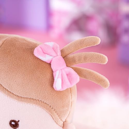 Onetoo Plush Rag Doll Sleeping Cuddle Buddy Doll Soft Baby Doll for Girls First Baby Doll Wear Pink Skirt Dress 14"(Milly Series)