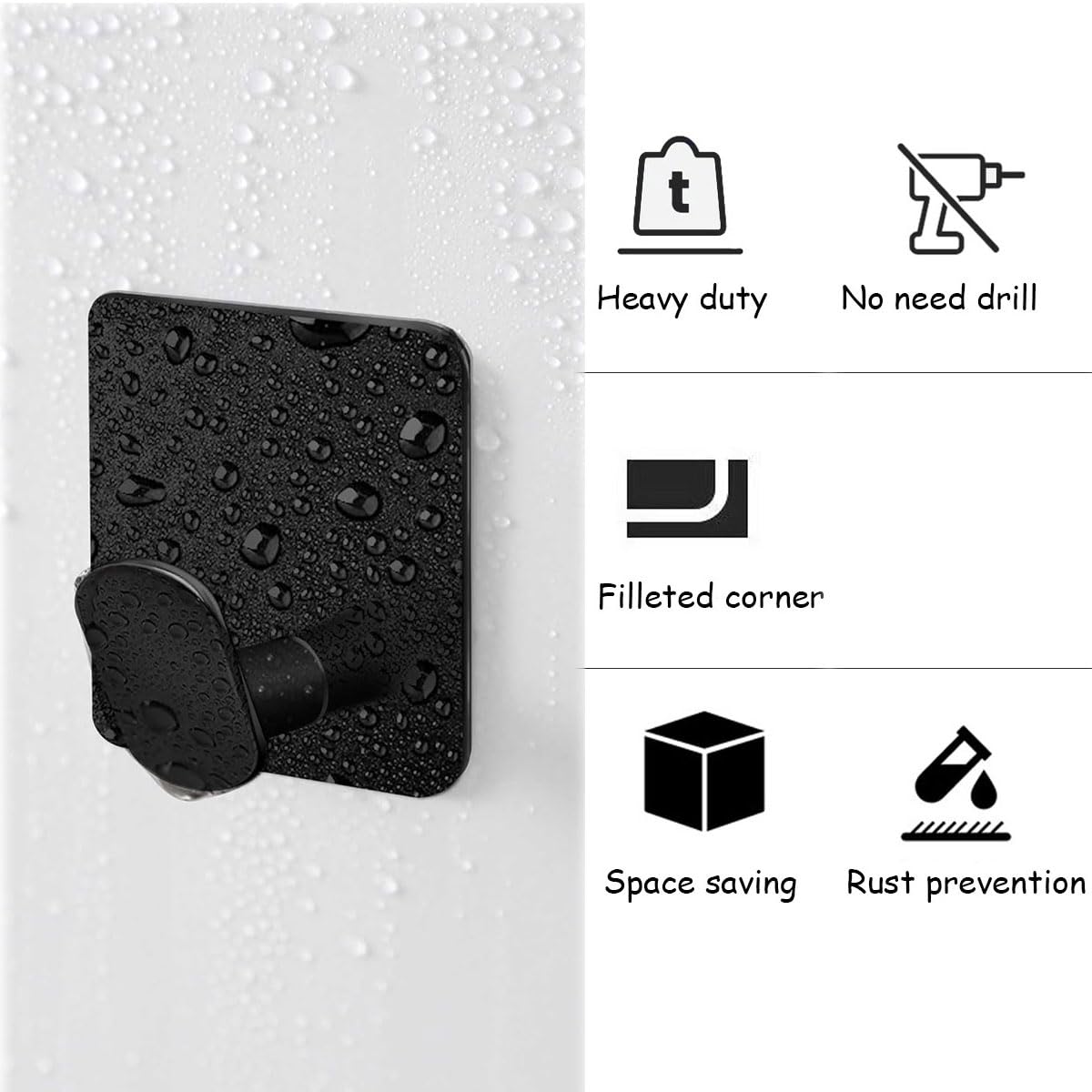 EDMILE Adhesive Hooks Wall Hooks, Adhesive Towel Hooks Stick on Towel Hanger Wall Holder, No Drill Hooks, Towel Coat Hat Hook Rack Wall Mount for Hanging Bathroom 6-Packs, Black