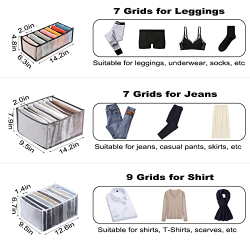 Evankin 3PCS Wardrobe Clothes Organizer - Drawer & Closet Storage Organizer - Nylon Mesh Organizer - 3-Kinds of Size for Jeans, Leggings, Shirts (White)