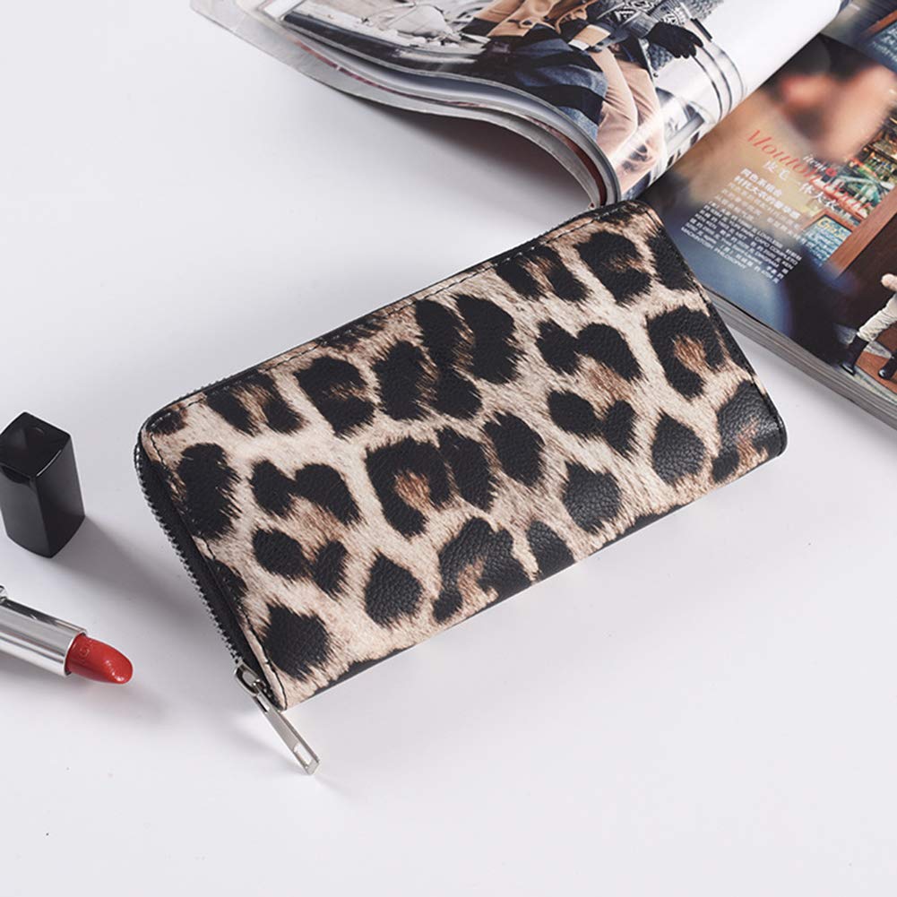 Onsinic Womens Zip Purse Long Sexy Leopard Pu Leather Wallets Leather Handbags