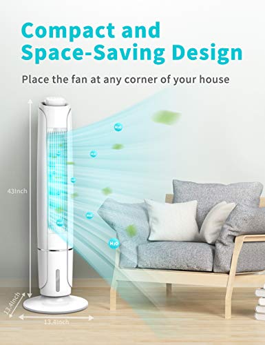 Evaporative Air Cooler Windowless - COMFYHOME 3 IN 1 Portable Evaporative Cooler, 3 Speeds, 60°Oscillation, 12H Timer & Remote, Personal Cooling Fan, Room Air Conditioner for Bedroom Home Office, 43In