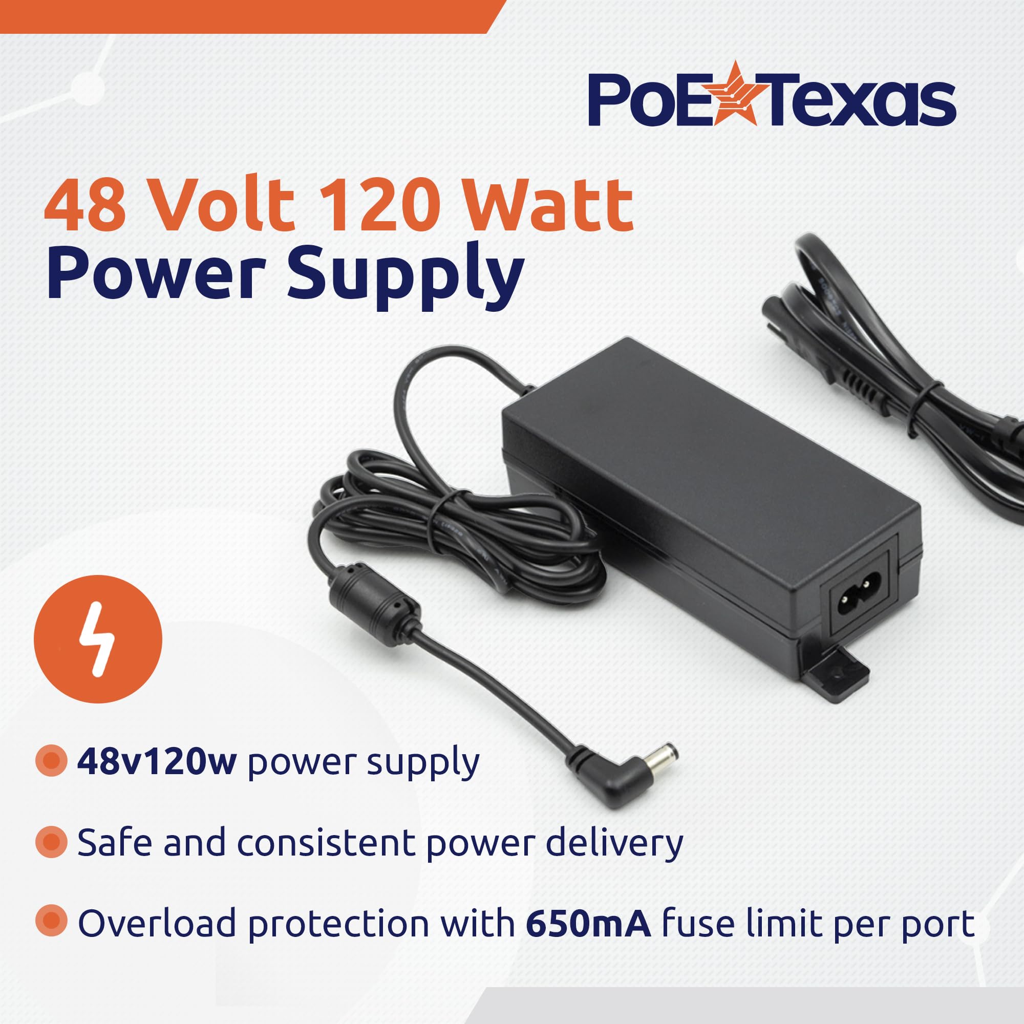 PoE Texas POE-16-48v120w | 16 Port Passive PoE Injector - Power Over Ethernet for 802.3af Cameras, IP Phones, Access Points and More with 10/100 Data