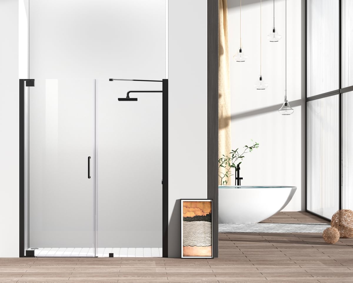 Elegant Kitchen and Bath SD404-6072MBK Semi-Frameless hinged Shower Door 60 x 72 Matte Black