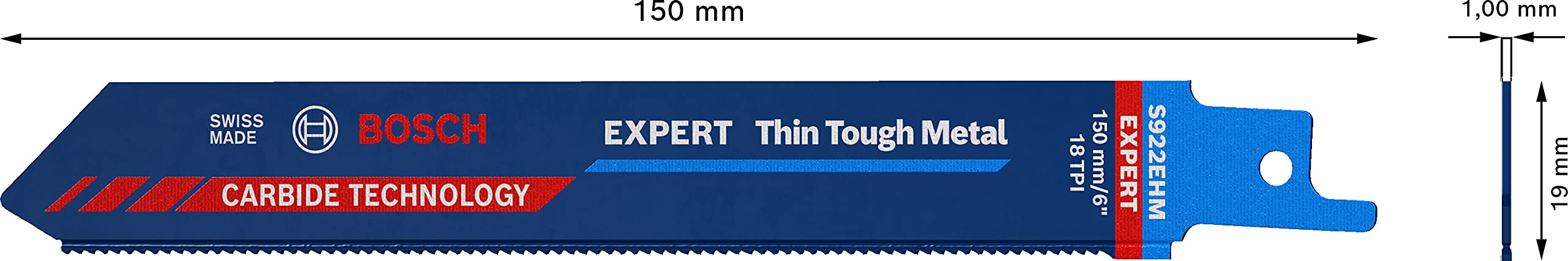 Bosch Professional 1x Expert ‘Thin Tough Metal’ S 922 EHM Reciprocating Saw Blade (for Stainless steel sheets, Length 150 mm, Accessories Reciprocating Saw)