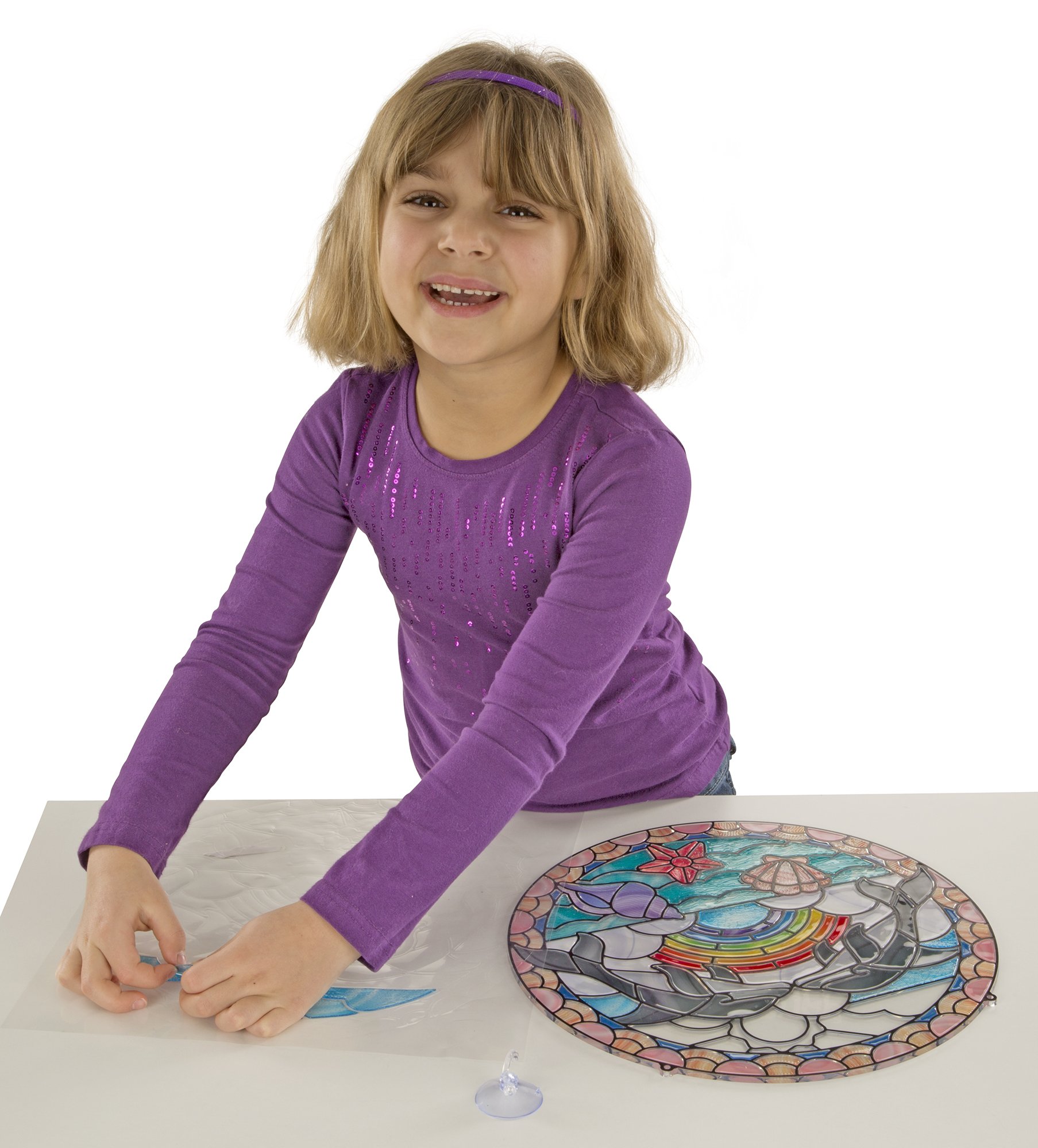 Melissa & Doug Stained Glass Dolphin Art Kit, Arts and Crafts for Kids Age 5+, Kids Craft Kits, Kids Activity Window Art, Sticker Art, Animal Stickers, Mess Free Activity