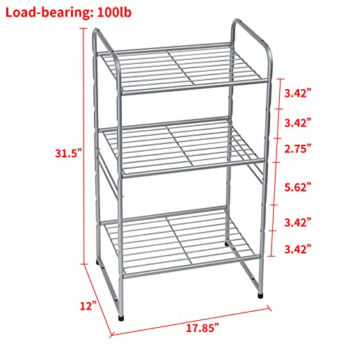 GEORIS 3-Tier Heavy Duty Wire Shelving Unit Storage Rack, Stackable Extendable Plant Stand Organizer with Adjustable Shelf, Water Bottle Storage Holder, Silver