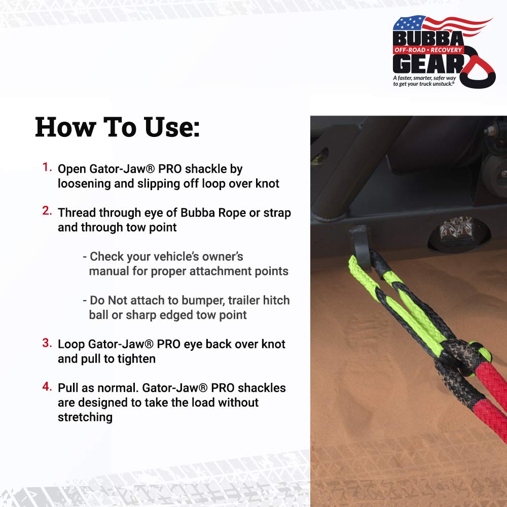Bubba Rope Gator-Jaw PRO Synthetic Shackle, 7/16β β Heavy-Duty Vehicle Tow Shackle: 52,300 lbs. Capacity - Green