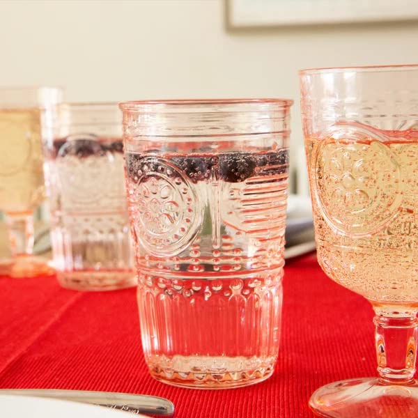 Bormioli Rocco Romantic Set Of 6 Tumbler Glasses, 11.5 Oz. Colored Crystal Glass, Cotton Candy Pink, Made In Italy.