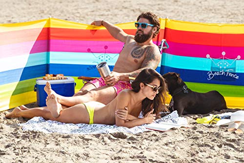 BEACH FENCE Premium 20 ft Beach Windscreen, Privacy Screen, Wind Blocker - Beach Colors, Free Rubber Mallet and Carry Bag Included