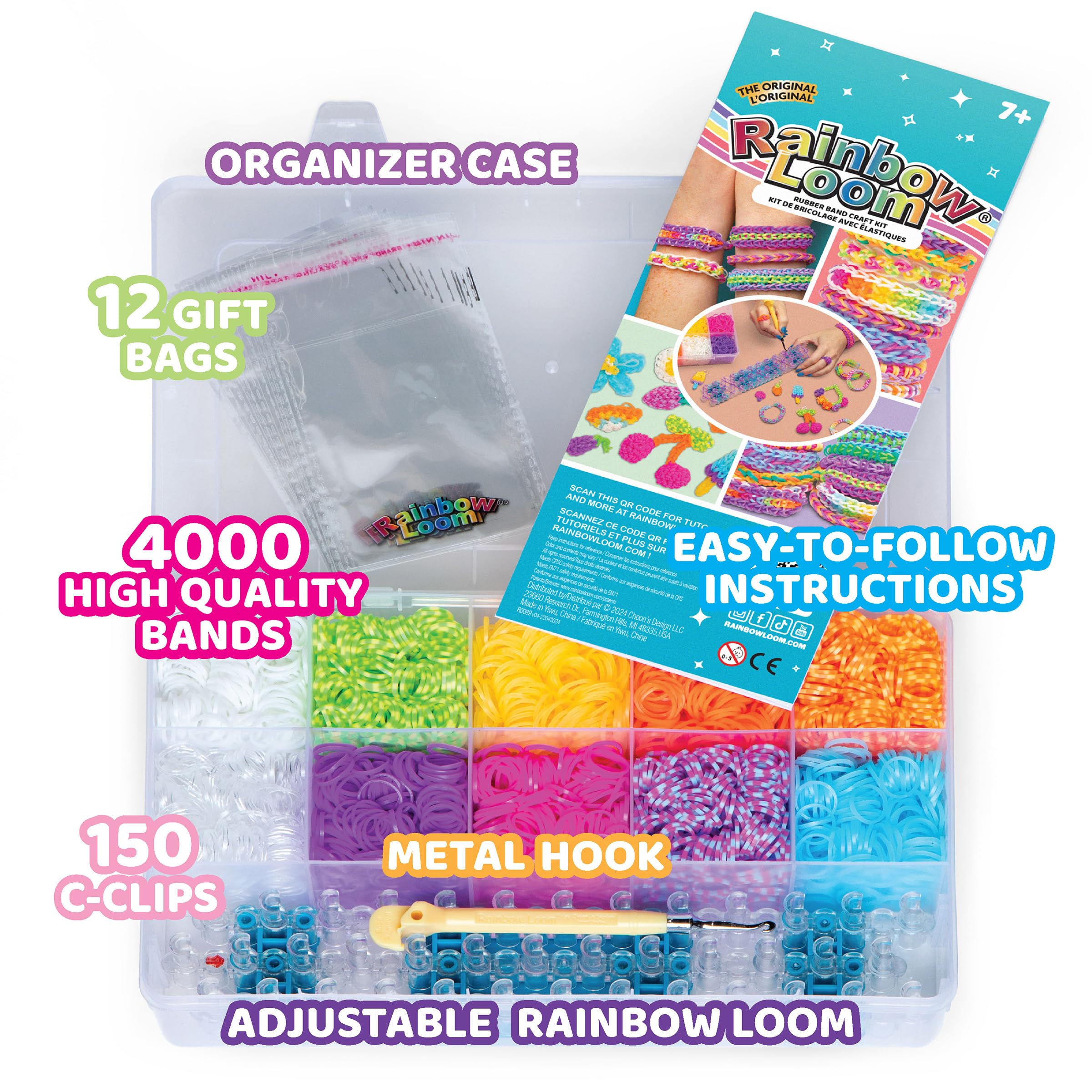 Rainbow Loom® Combo Set, Features 4000+ Colorful Rubber Bands, 2 Step-by-Step Bracelet Instructions, Organizer Case, Great Gift for Kids 7+ to Promote Fine Motor Skills