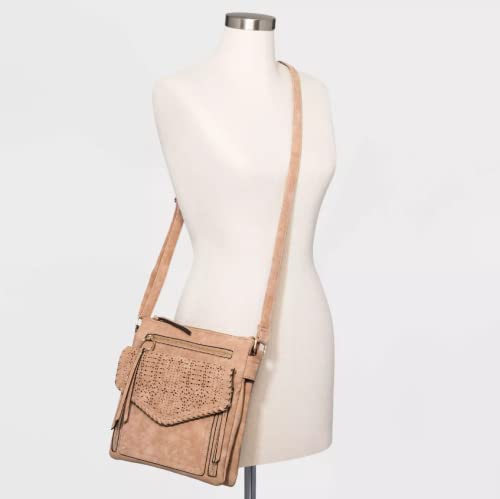 VR NYC Zip Closure Mosaic Design Laser Cut Crossbody Bag - Natural