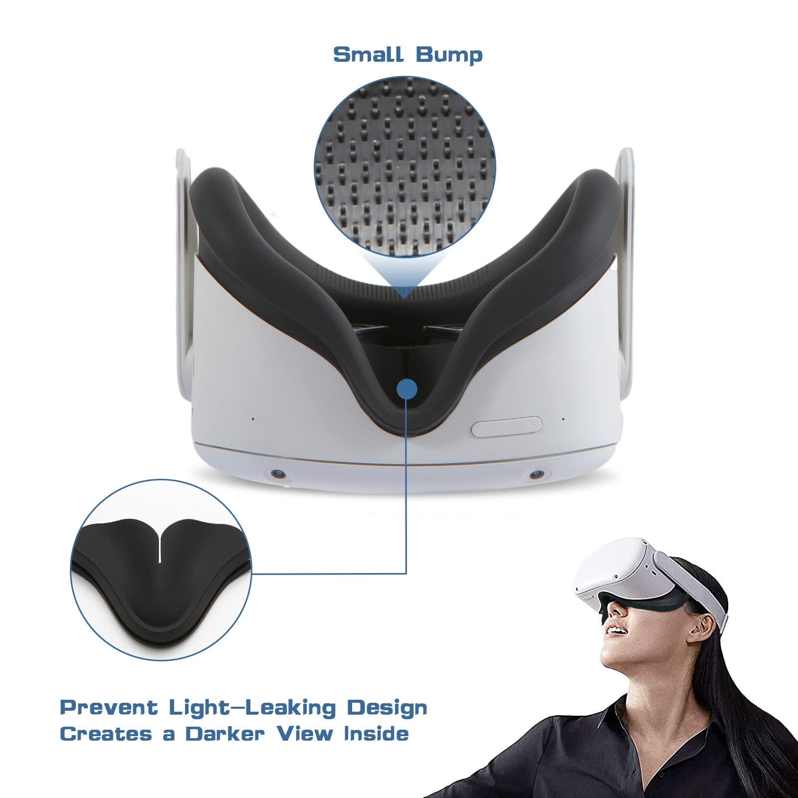 VR Silicone Face Covers Compatible with Oculus Quest 2,Light-Thin VR Face Pads,Waterproof Anti-Dirty Replacement Facial Cushion VR Pads Accessories(Black)