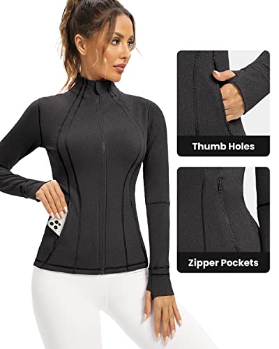 AVGO Women's Running Track Jacket Lightweight Athletic Slim Fit Track Jacket Gym Top Workout Clothes 2024(Charcoal Black, XL)
