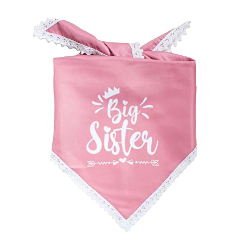 Everything Tailed Big Sister Dog Bandana for Pregnancy Announcement, Handkerchief and/or Scarf Accessory for Dog, Warm Pink Color, Fits Medium to Large Dogs, Gender Reveal Prop for Expecting Mothers