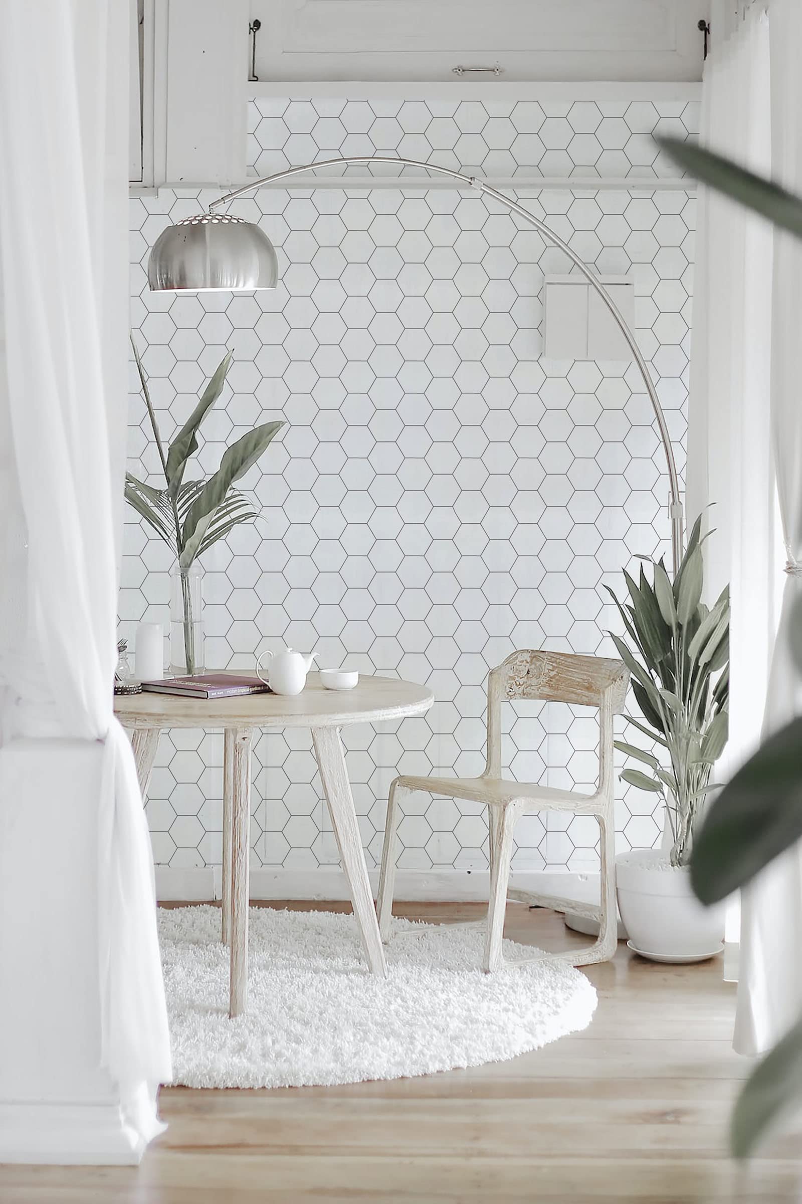 Fiula White Hexagon Wallpaper Peel and Stick Wallpaper Grey and White Wallpaper Removable Wallpaper White Trellis Wallpaper Vinyl Wallpaper 17.3βΓ78.7β