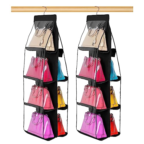 Geboor 2 Pack Purse Organizer Closet, 8 Pockets Hanging Handbag Organizer Purse Hanger Closet Bag Organizer for Closet with Metal Hooks