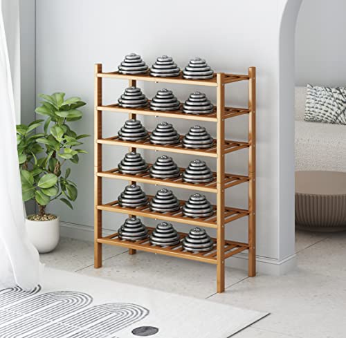 KSKSPE 4-Tier Free Standing Shoe Racks, Stackable | Beautiful | Natural | Functional | Sturdy, Bamboo Shoe Rack For Hallway Closet Living Room Entryway Organizer (4-Tier)