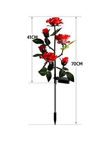 OPDENK Solar Powered Waterproof LED Path Light Simulation Rose Stake Light with 6 Flowers/Pack Outdoor Landscape Lawn Lamp for Garden Home Decoration Patio Yard (Red)