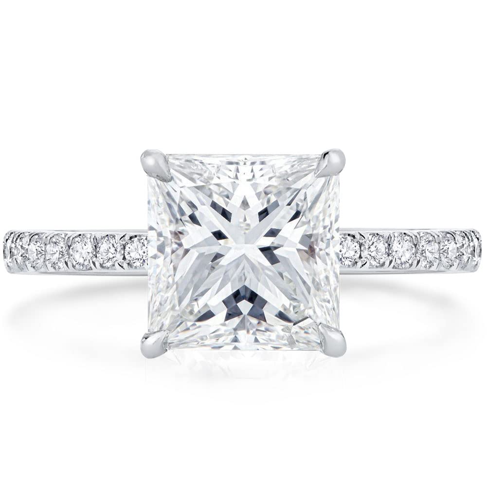 Bo.Dream Princess Cut Cubic Zirconia Engagement Rings for Women Platinum Plated Sterling Silver Promise Gift Size 5