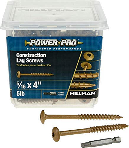 Power Pro 47877 Lag Screws, 5/16" x 4", Star Drive Construction Lag Screws, Rust Resistant, Ceramic Coated Bronze, 5lb Tub, 100 pcs