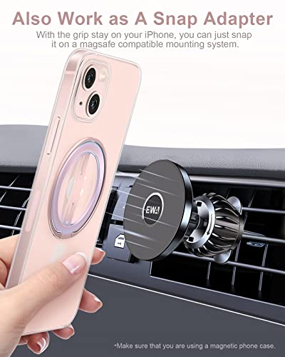 EWA Magnetic Phone Grip and Stand with Silicone Finger Strap for Magsafe, Ring Holder Adjustable Kickstand Loop, Only for iPhone 13, 12 Pro/Pro Max/Mini (MG201-RoseGold)
