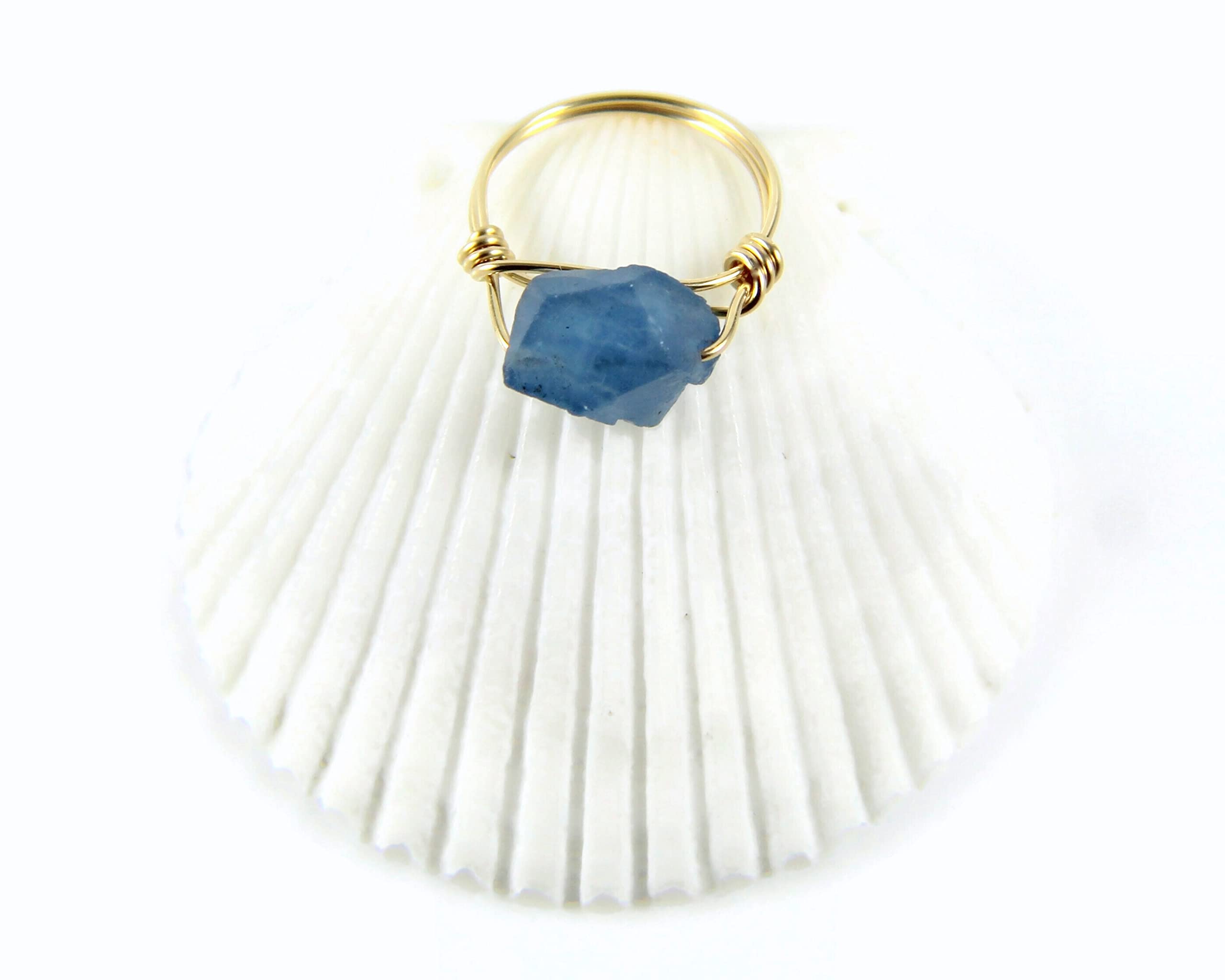 Raw Aquamarine Gemstone Ring, Irregular Shaped Stone Ring, Sterling Silver 14K Gold-Filled 14K Rose Gold-Filled Band, Wire Wrapped Band, March Birthstone, Custom Size, Jewelry Inspirations