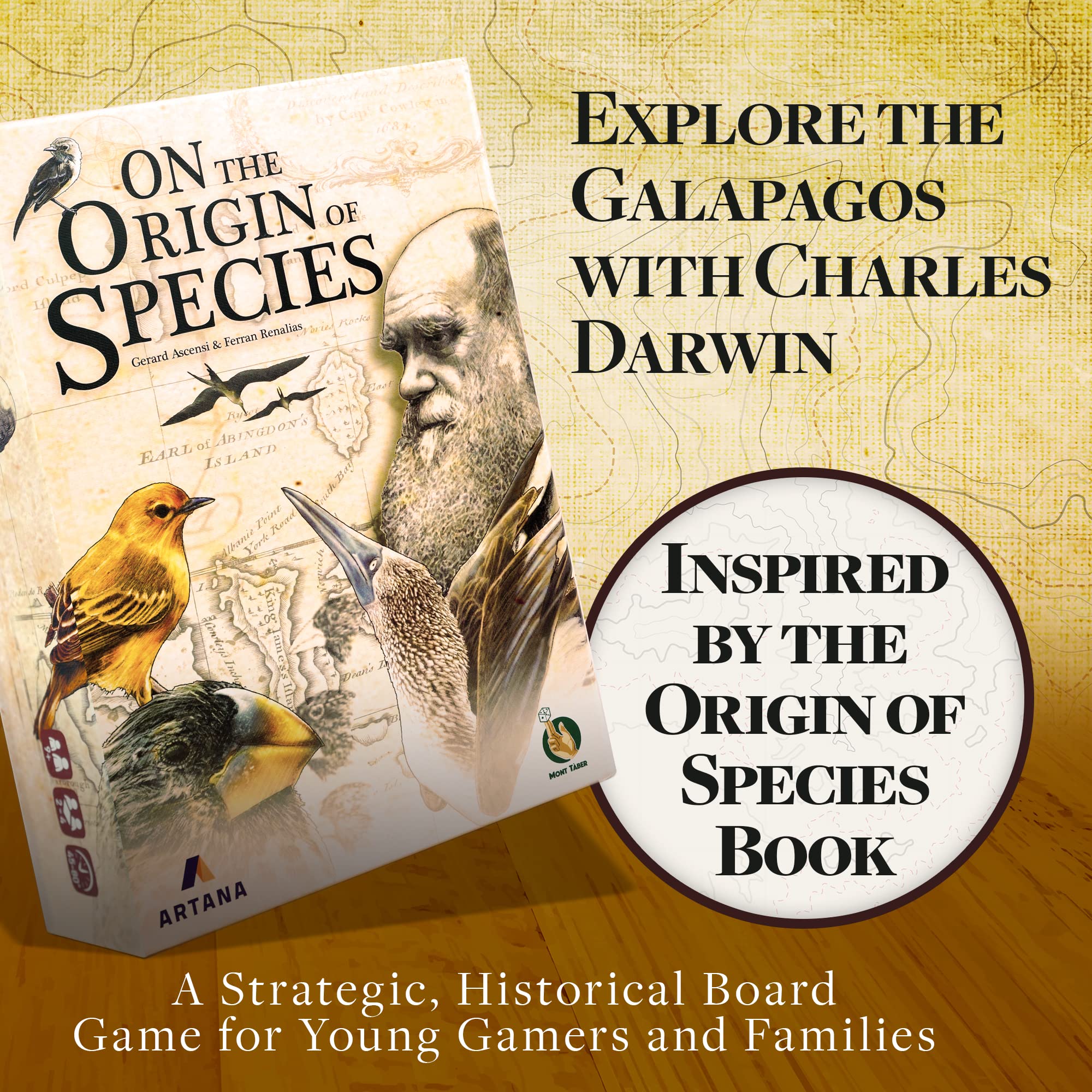 On The Origin of Species | An Evolutionary Research Board Game by Artana Games | Charles Darwin's Trip Through the Galapagos as a Strategic Science Board Game for Kids and Families | Based on the Book